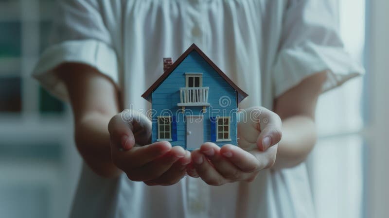 The Hands Holding Model House. AI Generated Stock Image - Image of ...