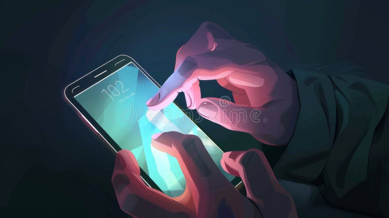 Hands Holding a Modern Smartphone with a Bright Screen Showing a Mobile ...
