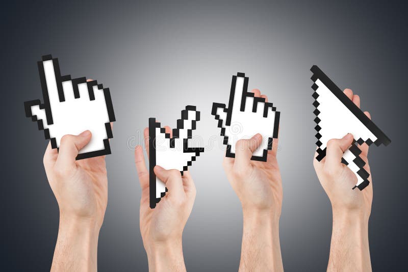 Hands Holding Mouse Cursors Stock Image - Image of device, computer ...