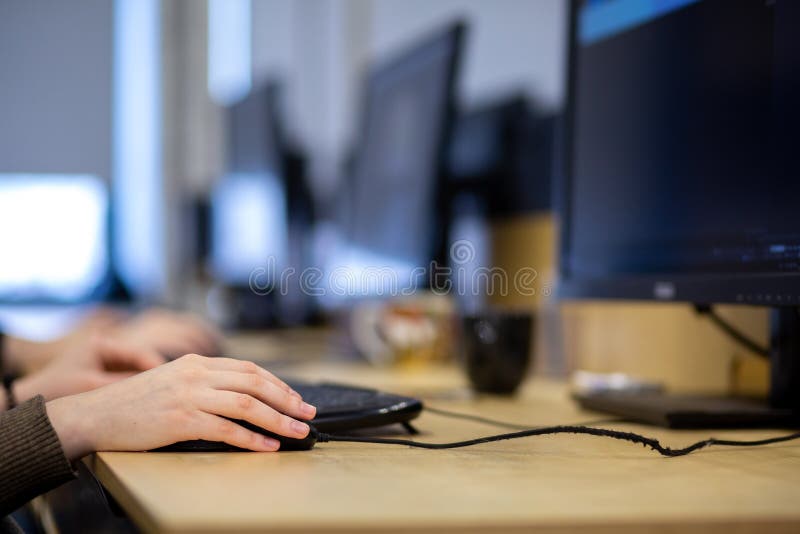 Hands Holding the Mouse on the Desk in the Office Stock Photo - Image ...