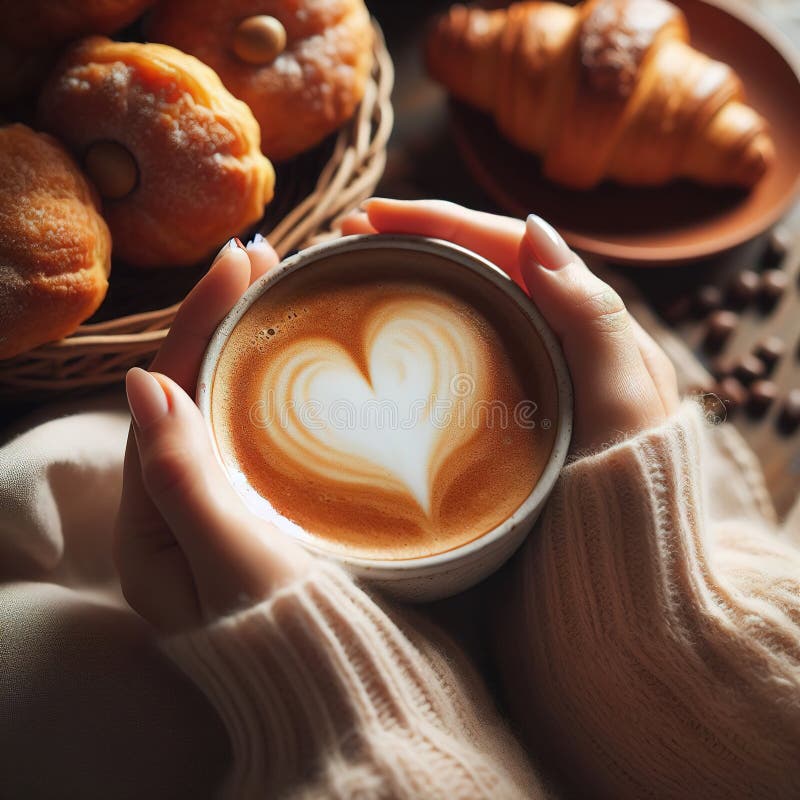 Hands Holding a Mug of Coffee with Foam in the Form Stock Photo - Image ...