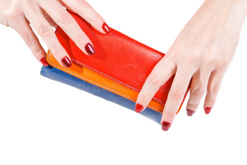 Hands Holding Multicolor Wallet, Isolated On White Background Stock ...