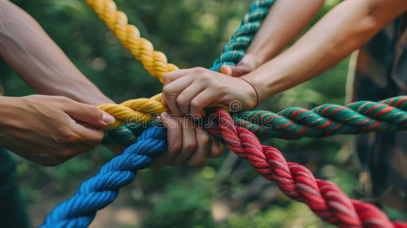 Hands Holding Multicolored Ropes in Unity Stock Photo - Image of ...