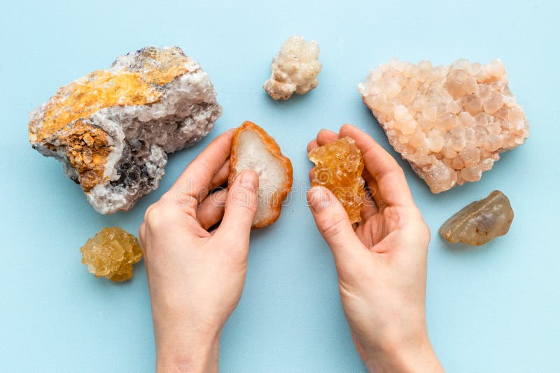 Hands Holding Natural Mineral Rock or Shiny Gemstone Stock Image ...