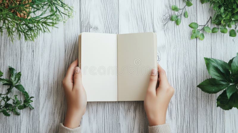Hands Holding Notebook Top View Stock Photo - Image of white ...