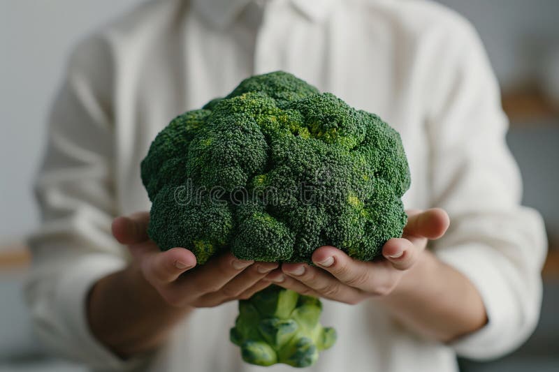 Hands Holding One Broccoli, Closeup Stock Illustration - Illustration ...