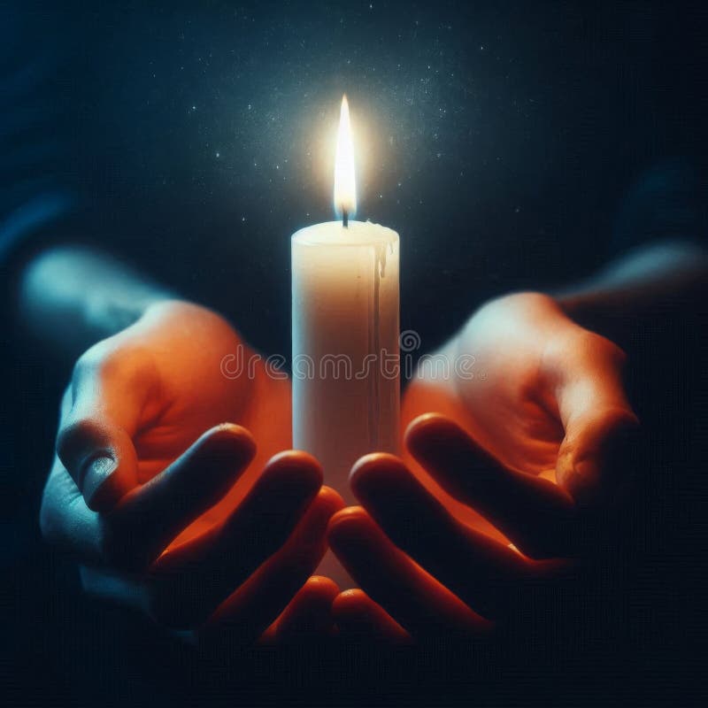 Hands Holding One Candle in Darkness Stock Illustration - Illustration ...