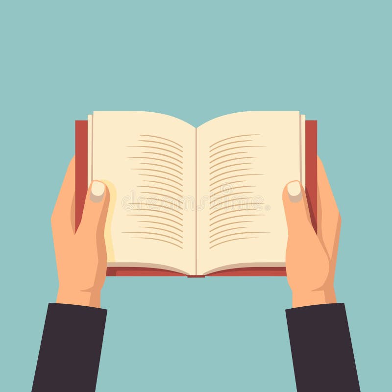 Hands Holding Open Book for Read. Hand Book Reading Vector Illustration ...
