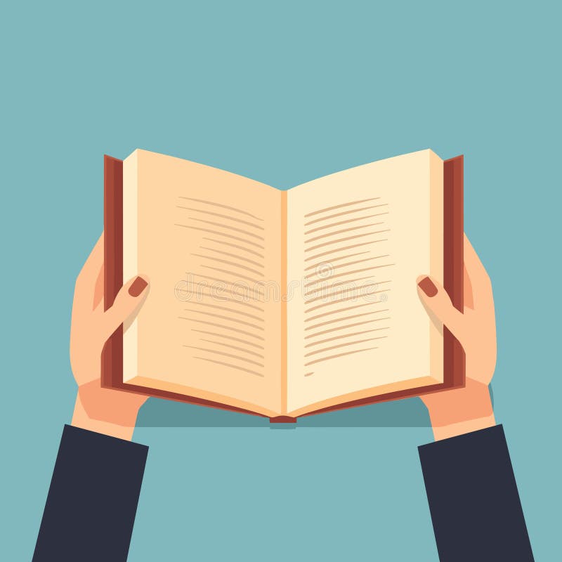 Hands Holding Open Book for Read. Hand Book Reading Vector Illustration ...