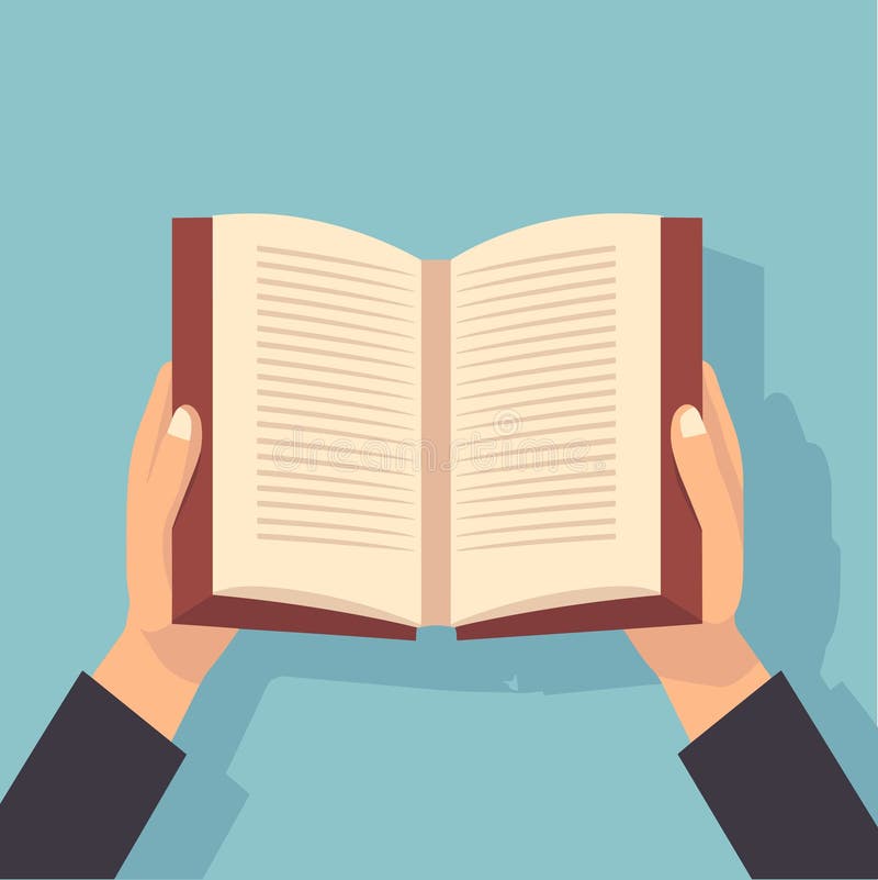 Hands Holding Open Book for Read. Hand Book Reading Vector Illustration ...