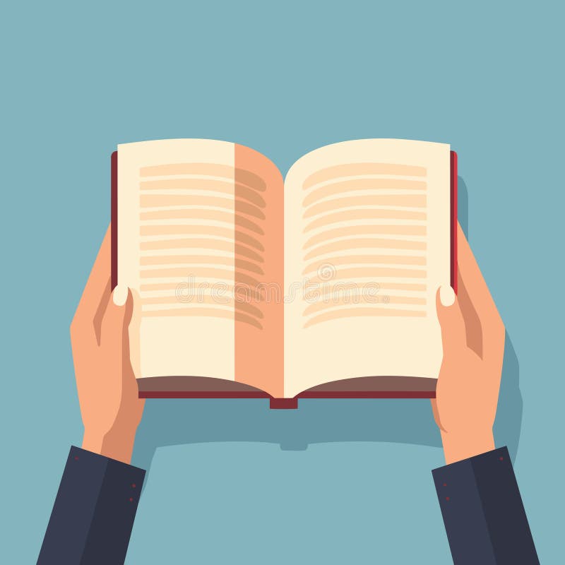 Hands Holding Open Book for Read. Hand Book Reading Vector Illustration ...