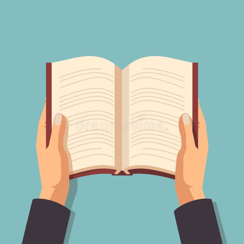 Hands Holding Open Book for Read. Hand Book Reading Vector Illustration ...