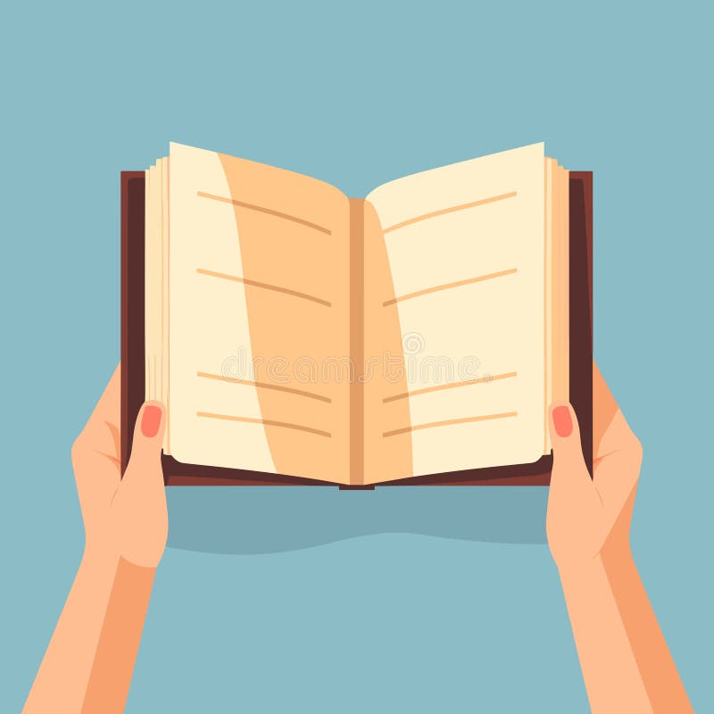 Hands Holding Open Book for Read. Hand Book Reading Vector Illustration ...