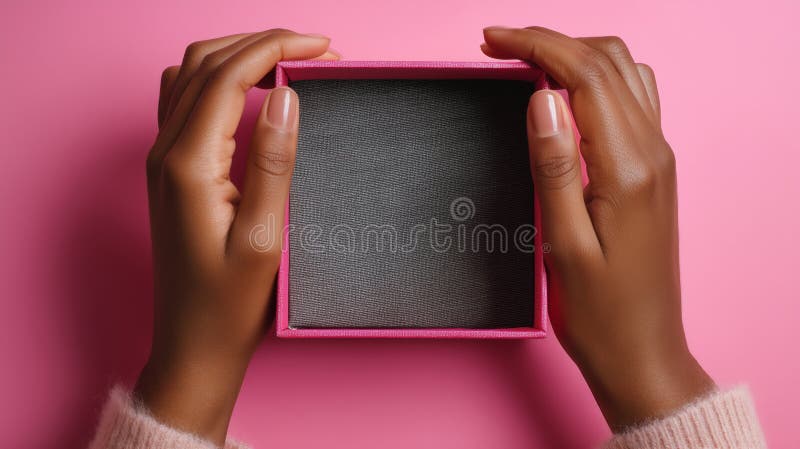 Hands Holding an Open Delivery Box on a Pink Background with Empty ...