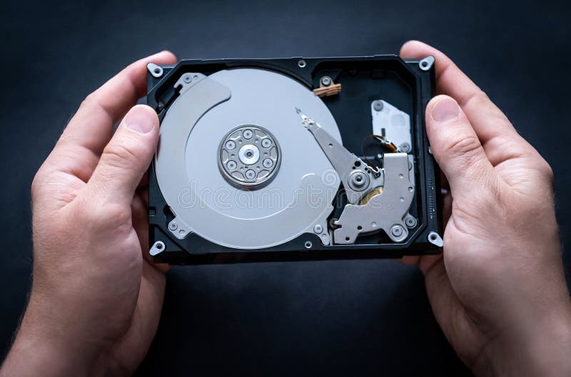 Hands Holding Opened Hard Disk Stock Image - Image of microchip ...