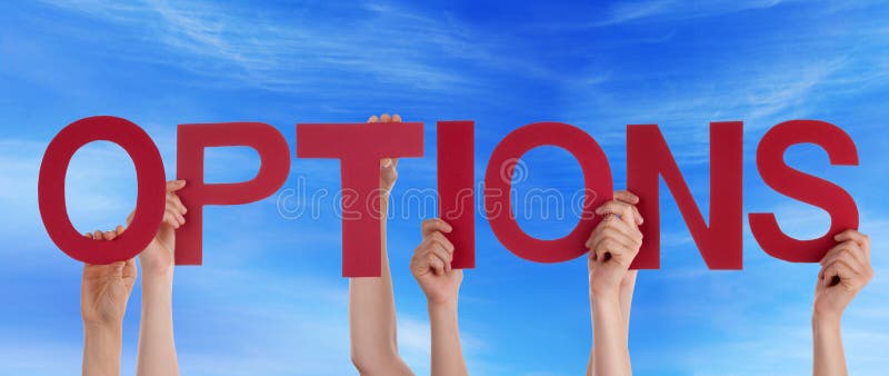 Hands Holding Options with Sky Background Stock Photo - Image of ...