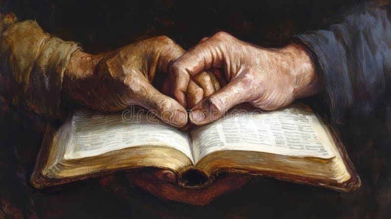 Hands Holding Over an Open Book in a Rustic Setting Stock Image - Image ...