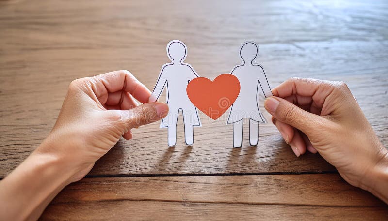 Hands Holding Paper Cutouts of Two People with a Heart in between ...