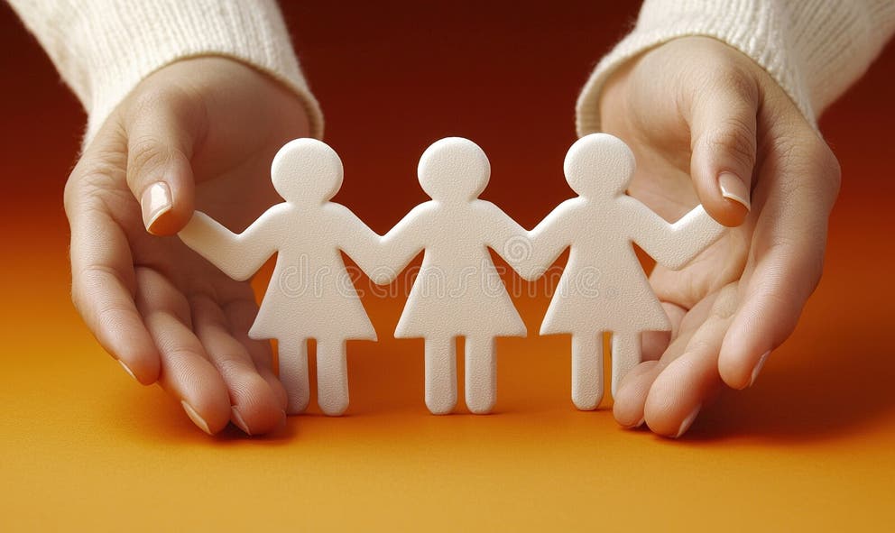 Hands Holding Paper Dolls, Symbolizing Unity, Support, and Protection ...