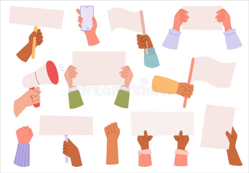 Hands Holding Papers, Flags, and Banners. Fit Up and Hand with ...