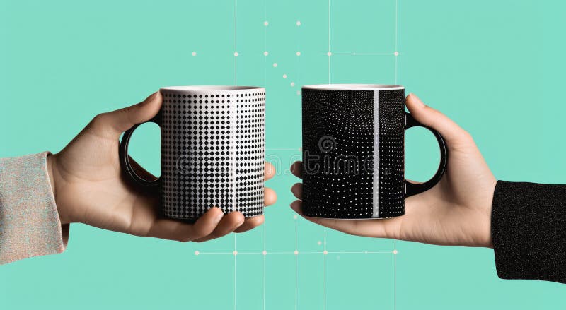 Hands Holding Patterned Mugs during Business Break Stock Photo - Image ...