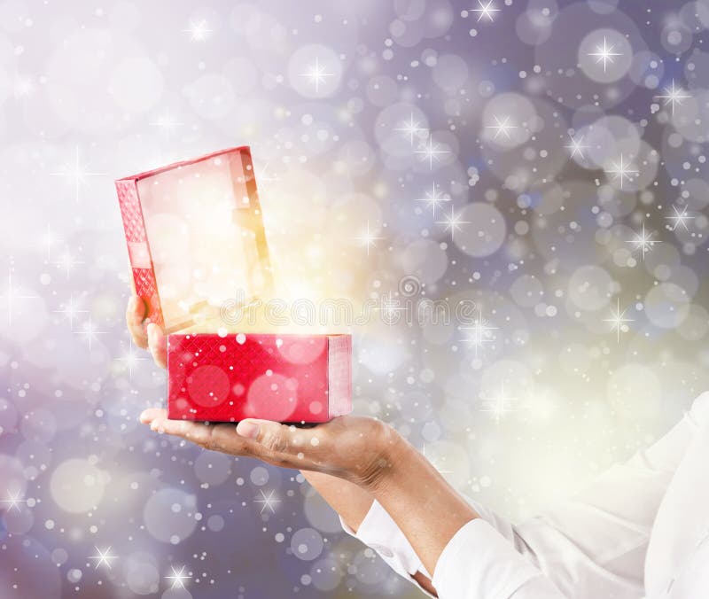 Hands Holding and Pening a Red Gift Box. Stock Image - Image of package ...