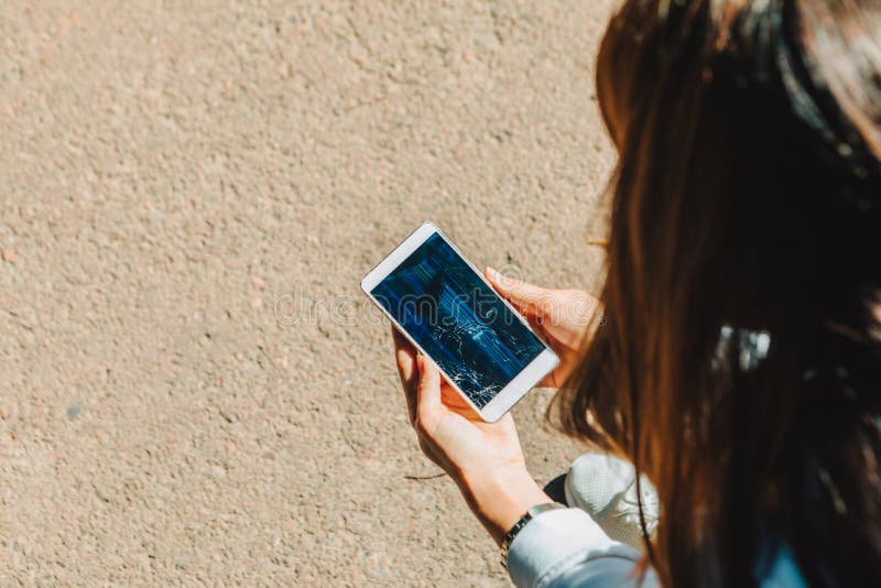 Hands Holding Phone with Broken Cracked Screen Stock Image - Image of ...