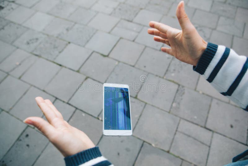 Hands Holding Phone with Broken Cracked Screen Stock Image - Image of ...