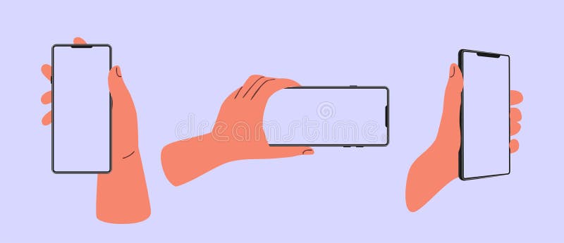 Hands Holding the Phone in Different Poses, Horizontal and Vertical ...