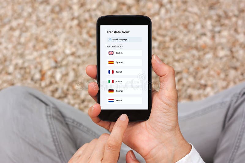 Hands Holding Phone with Language Translator App Concept on Screen ...
