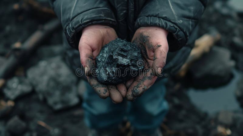 Hands Holding a Piece of Coal in a Mining Area Stock Photo - Image of ...