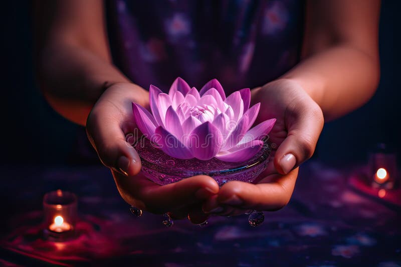 Hands Holding Pink Lotus Flower, Generative AI Stock Illustration ...