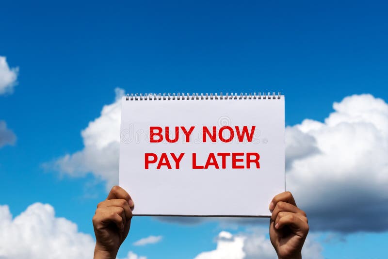 Hands Holding Placard with Text Buy Now Pay Later Stock Image - Image ...