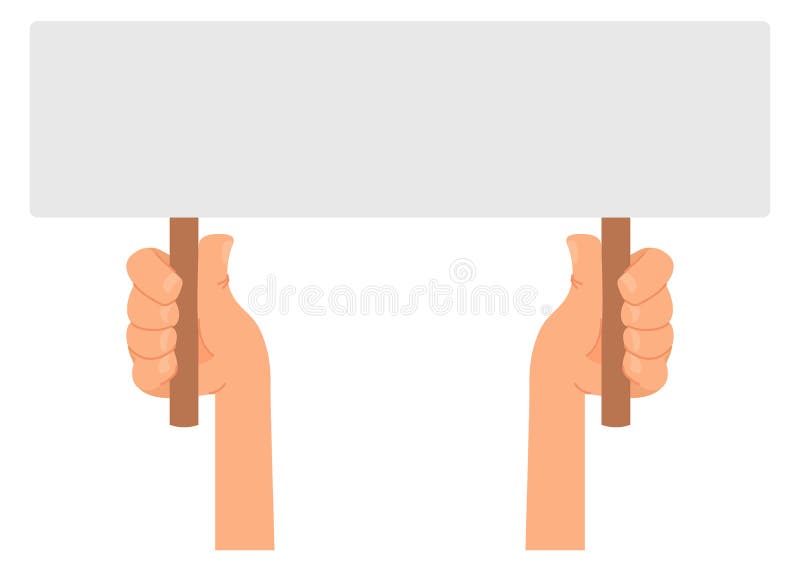 Hands Holding Placard White Blank Banner Template Stock Vector