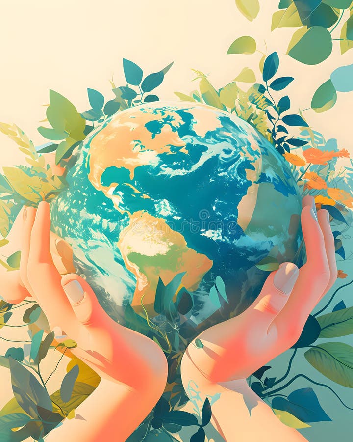 Hands Holding Planet Earth - Earth Day Design Stock Illustration ...
