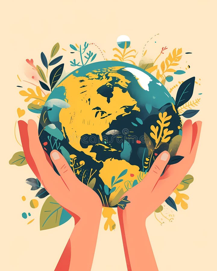 Hands Holding Planet Earth - Earth Day Design Stock Illustration ...
