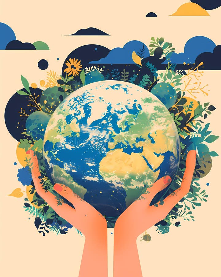 Hands Holding Planet Earth - Earth Day Design Stock Illustration ...