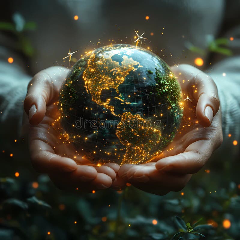 Hands Holding Planet with Renewable Icons Stock Photo - Illustration of ...