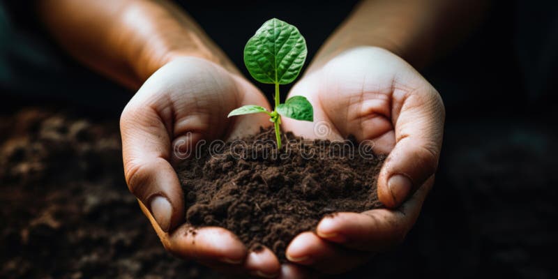 Hands Holding a Plant in the Dirt. Natural Life Concept Stock ...