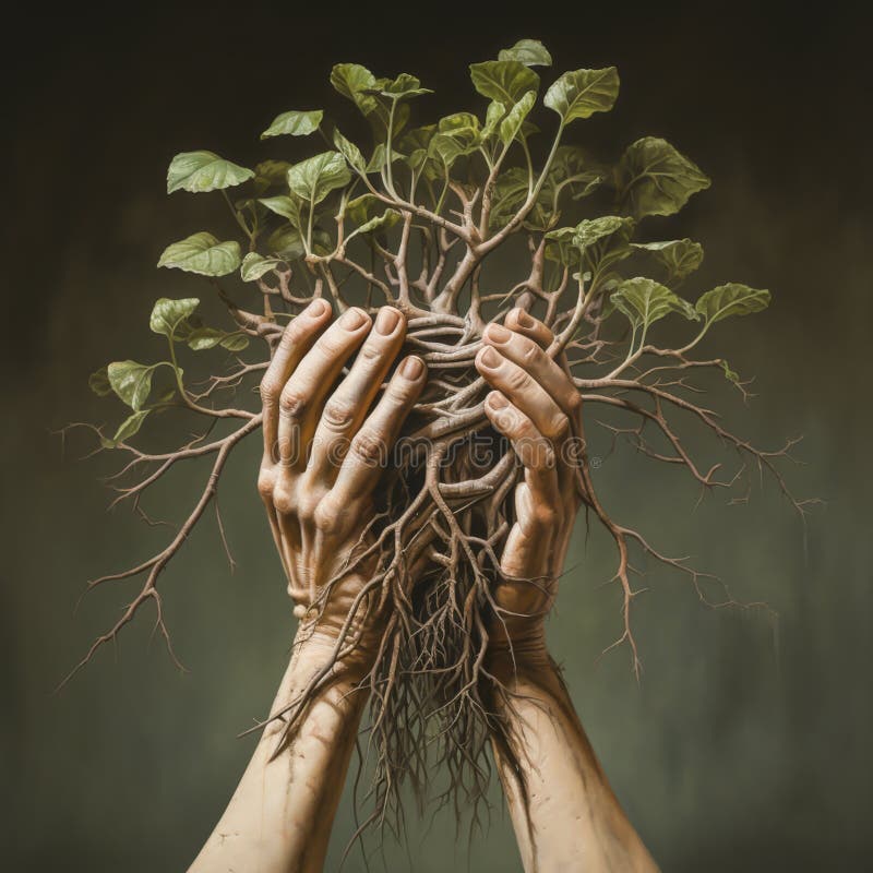 Hands Holding a Plant with Leaves and Roots As a Warning Sign of ...