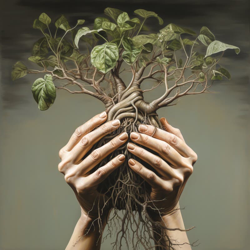 Hands Holding a Plant with Leaves and Roots As a Warning Sign of ...
