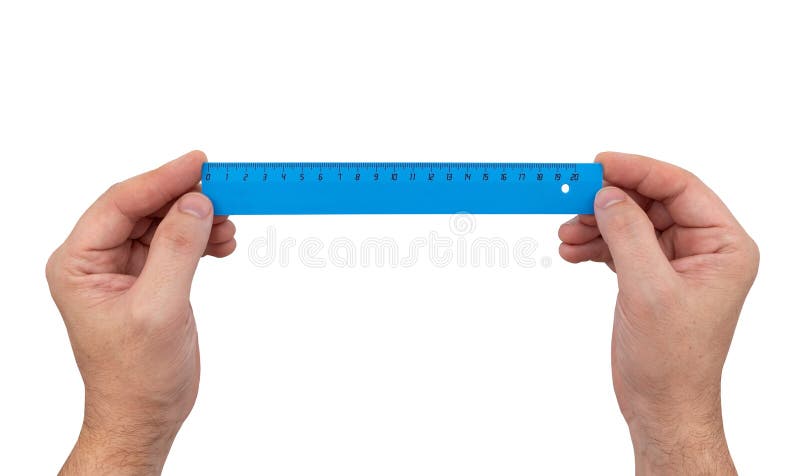 Hands Holding Plastic Ruler To Measure Length on White Background ...