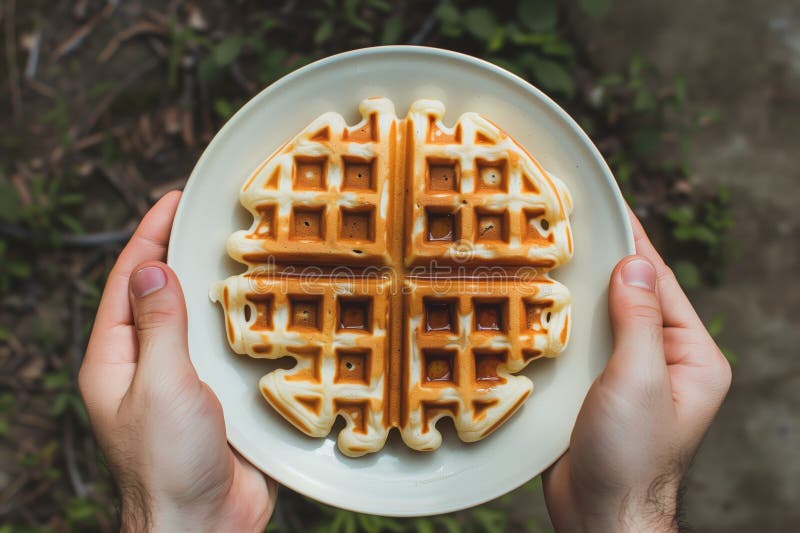 Hands Holding Plate with Freshly Made Waffle Stock Image - Image of ...