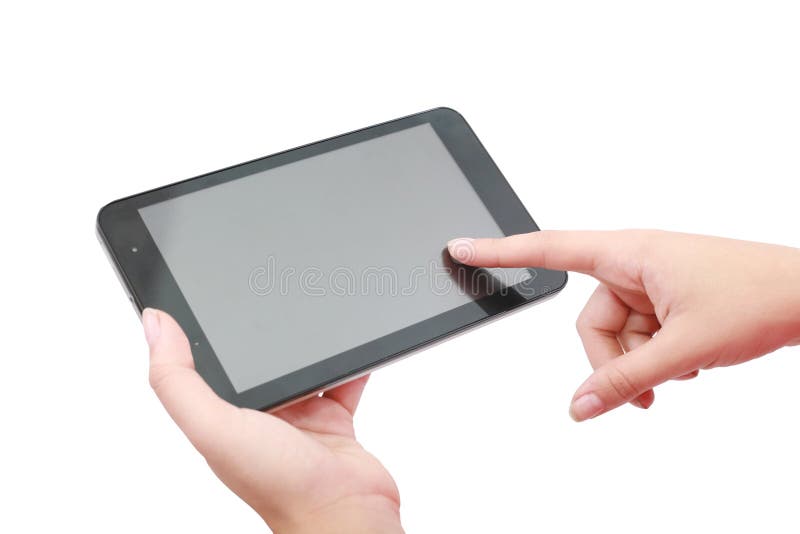 Holding and Point on Electronic Tablet PC Stock Photo - Image of hitech ...