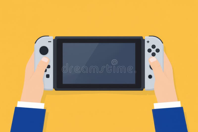 Hands Holding Portable Gaming Console with Removable Controllers Stock ...