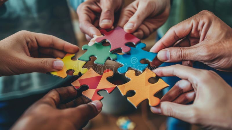 Hands Holding Puzzle Pieces, Cooperation Concept Stock Illustration ...