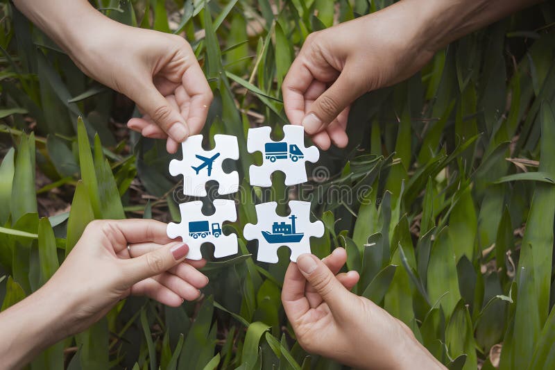 Global Logistics Puzzle Teamwork Transportation Solution Green ...