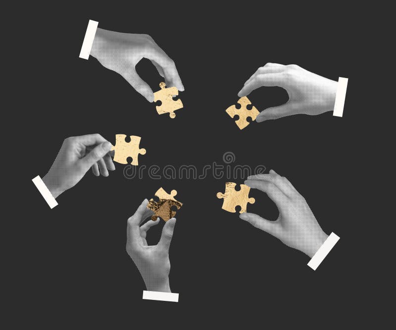 Hands Holding Puzzle Pieces in Teamwork and Collaboration. Business ...
