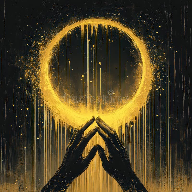 Hands Holding a Radiant Circle Against a Dark Background Stock Photo ...