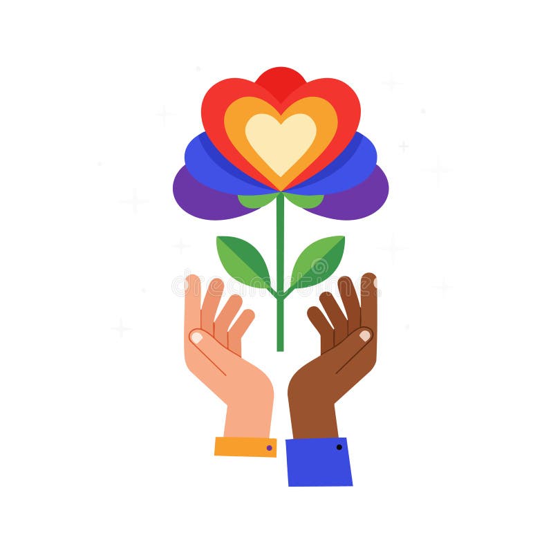 Hands Holding Rainbow Heart Flower Symbolizing Love Diversity and Unity ...